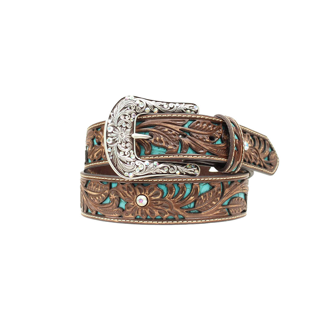 Ariat Western Womens Belt Leather Rhinestones Turquoise Inlay Brown A1 ...
