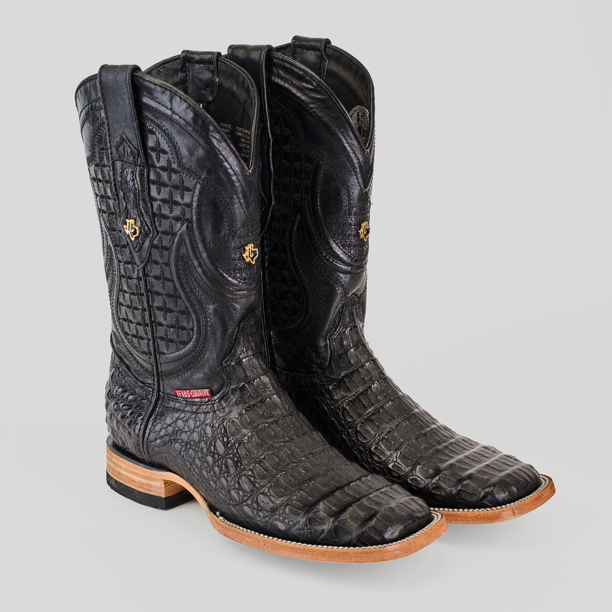 Exotic Caiman Hornback Cowboy Boots for Men – Rhodes Black, Square Toe ...