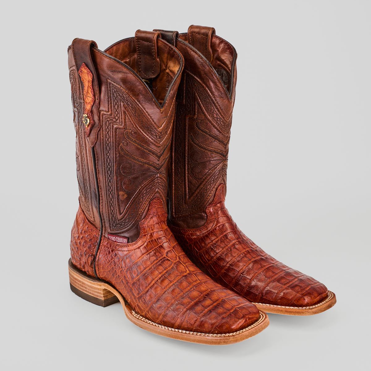 Exotic Caiman Belly Cowboy Boots for Men – Rhodes Brandy, Square Toe ...