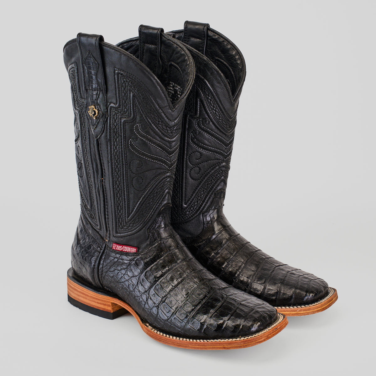 Exotic Caiman Belly Cowboy Boots for Men – Rhodes Black, Square Toe ...