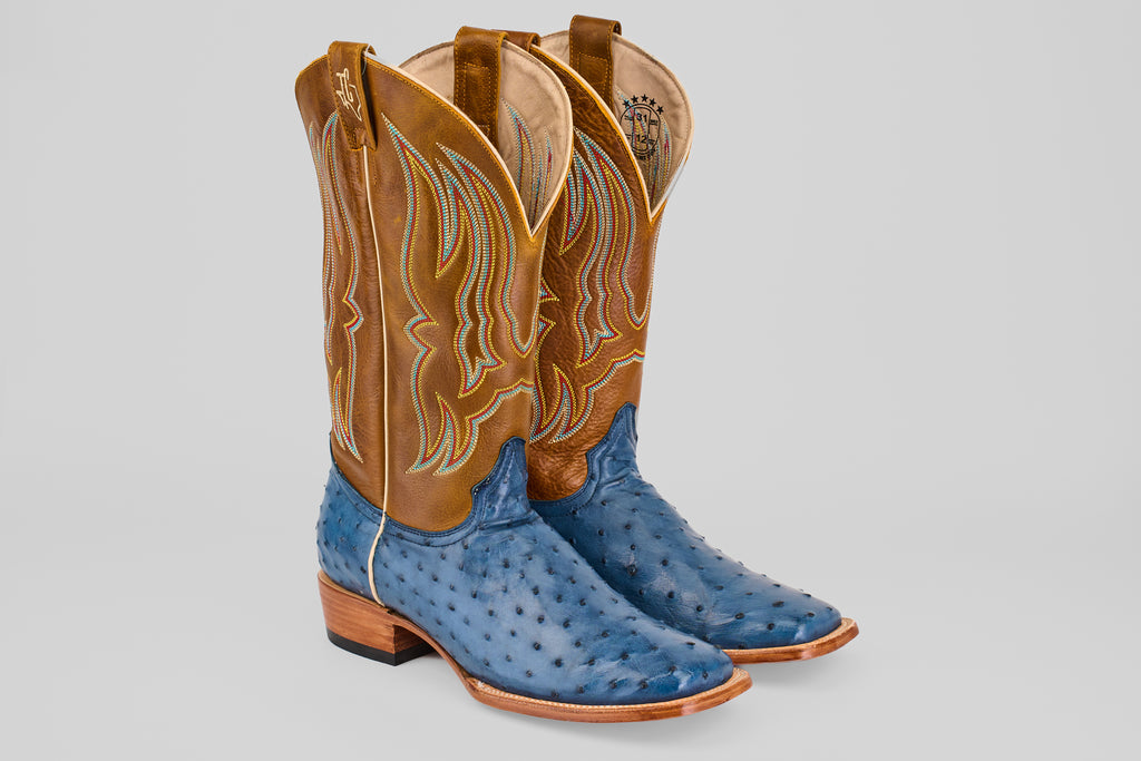 Ridge Ostrich Boots - Blue - Square Toe – Gomez Western Wear