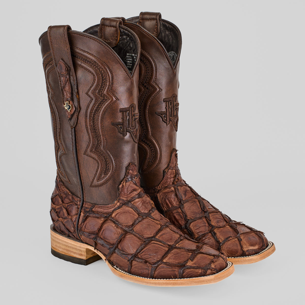 Exotic Pirarucu Fish Cowboy Boots for Men – Matte Brown Conor, Square ...