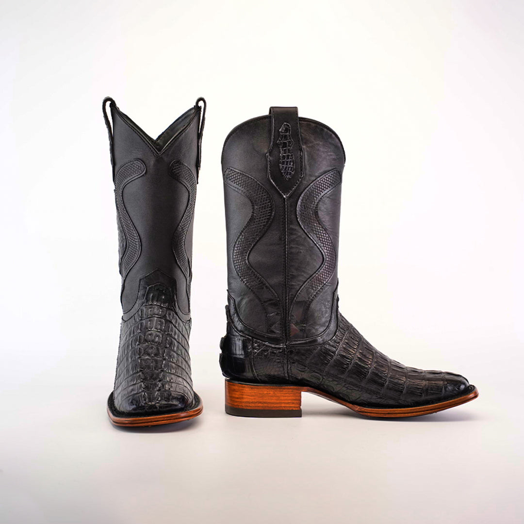 Exotic Caiman Tail - Diamond - Black - Square Toe – Gomez Western Wear